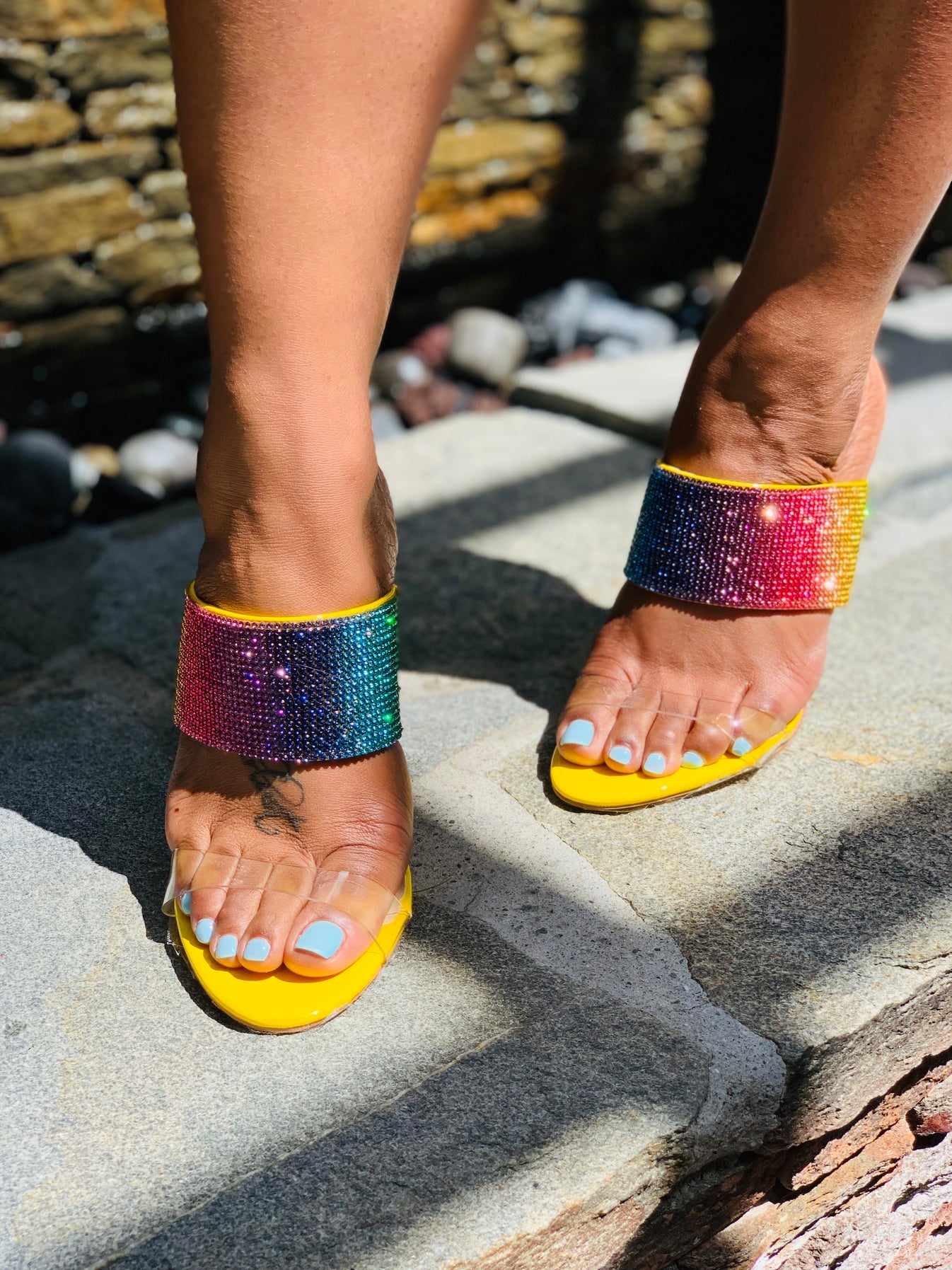 Jazzy Rainbow Mules - Yellow – Lavish Accessories & Shoe House
